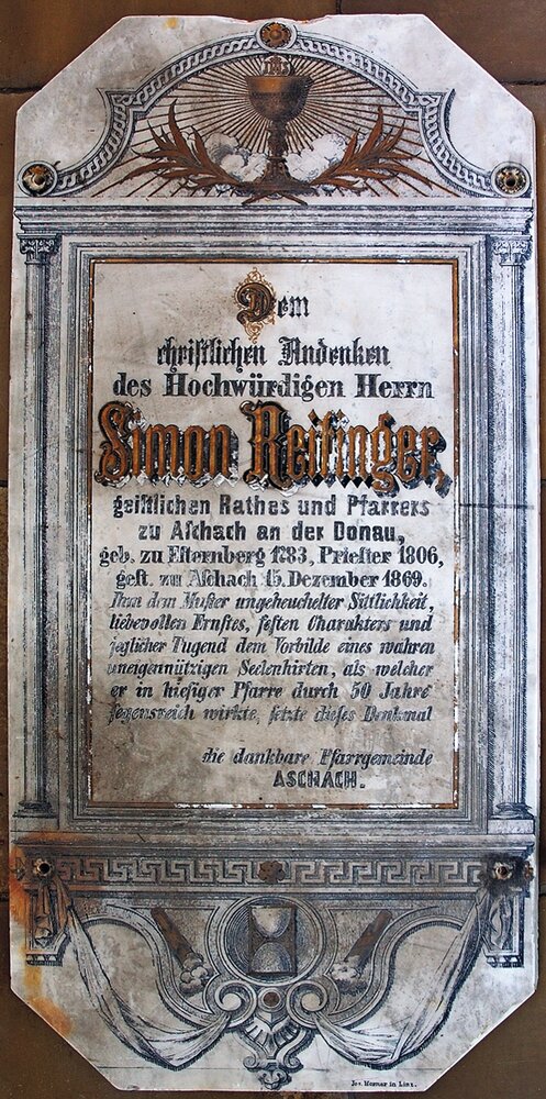 Pfarrkirche Aschach an der Donau - Epitaph Pfarrer Simon Reitinger ...